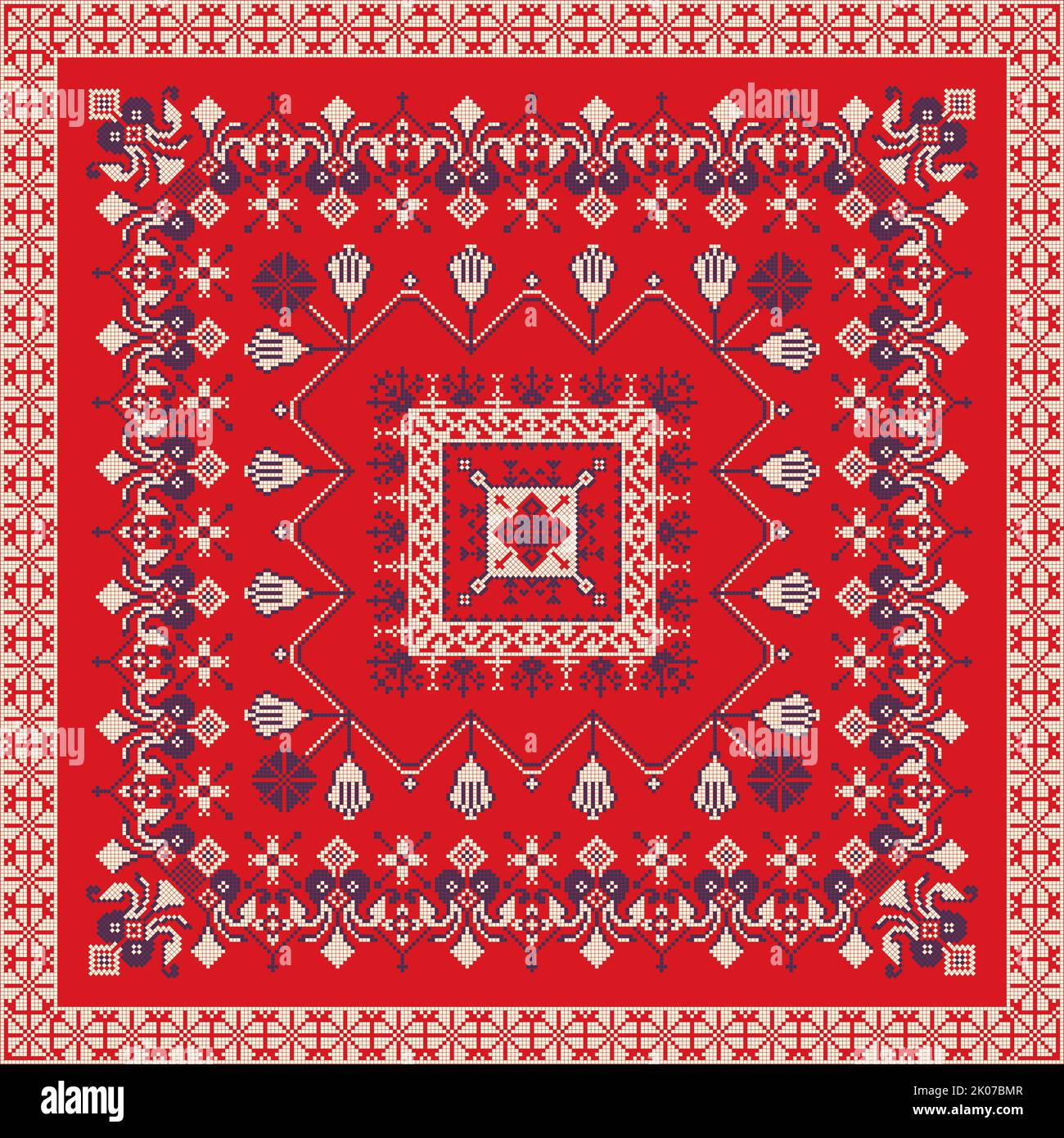 Decorative repeating pattern inspired by traditional Russian embroidery ...