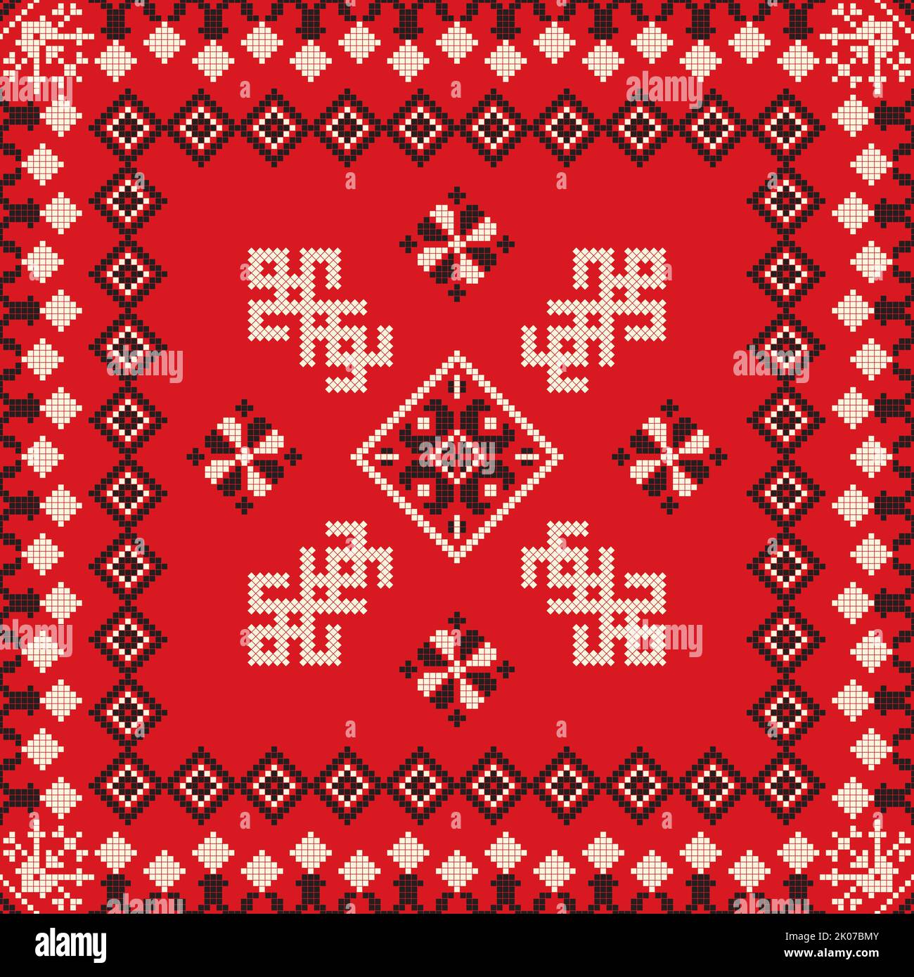 Decorative repeating pattern inspired by traditional Russian embroidery ...