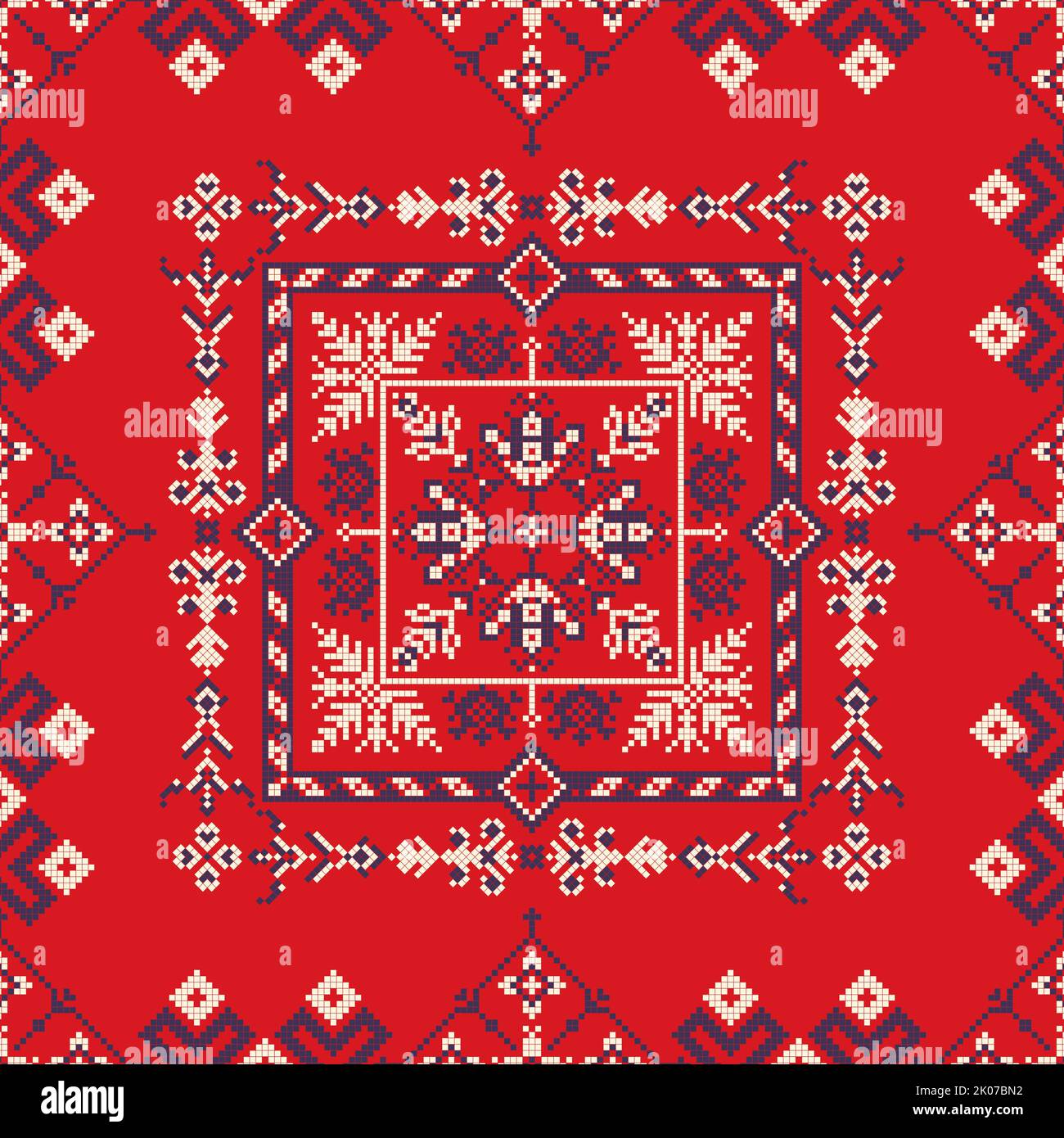 Decorative repeating pattern inspired by traditional Russian embroidery ...