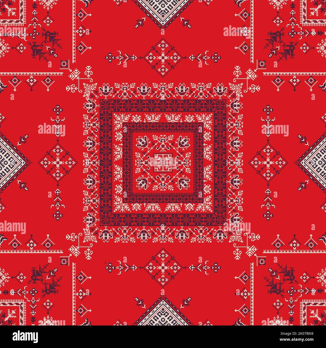 Decorative repeating pattern inspired by traditional Russian embroidery ...