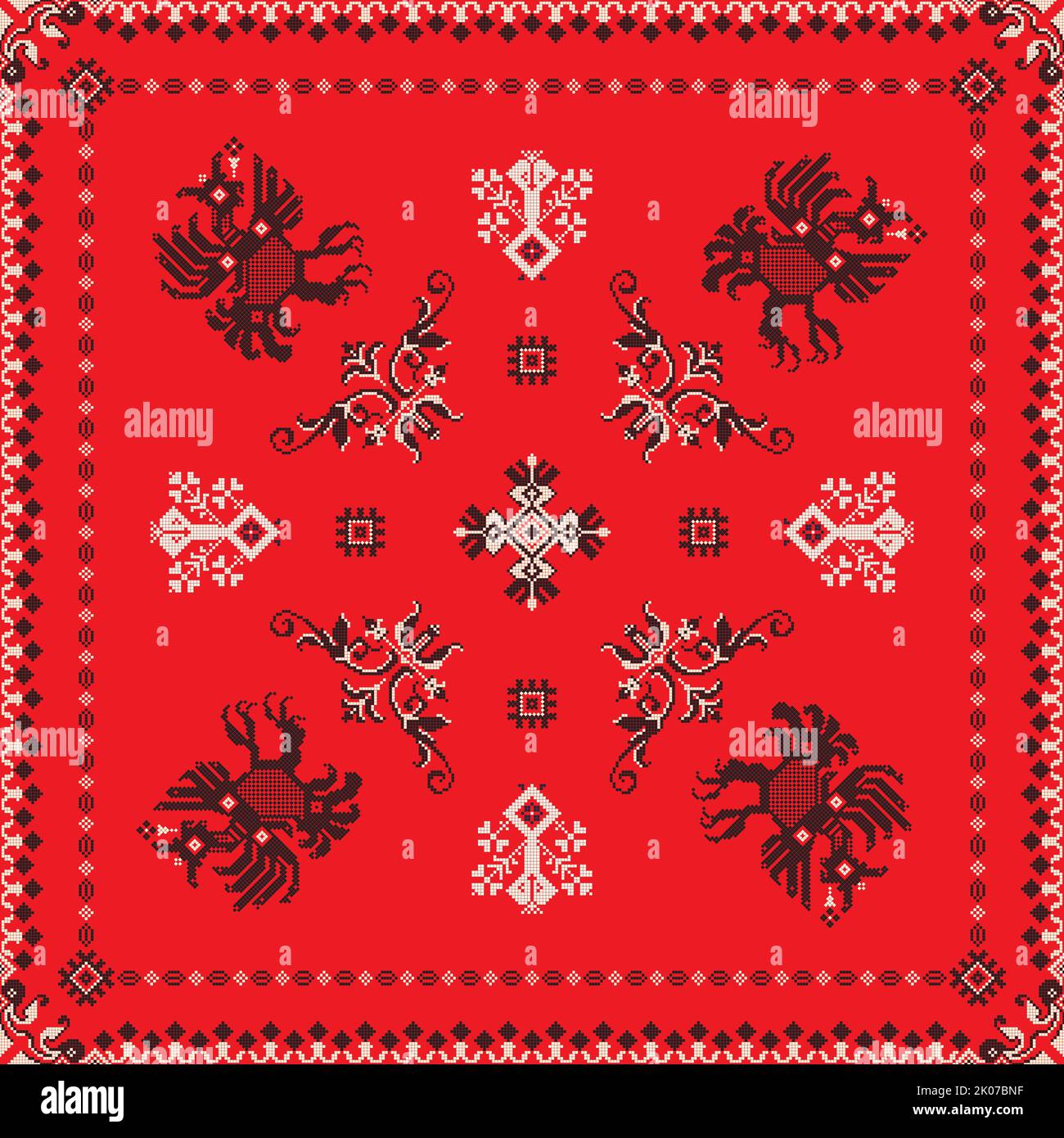 Decorative repeating pattern inspired by traditional Russian embroidery ...