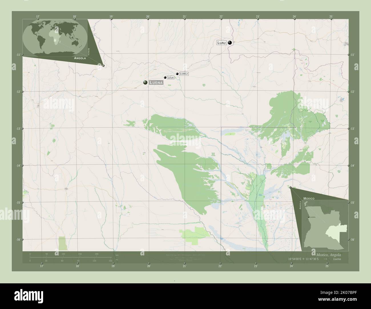 Moxico, province of Angola. Open Street Map. Locations and names of ...