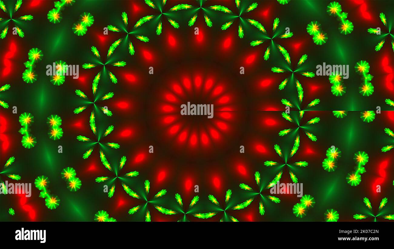 Beautiful kaleidoscope with neon flowers, fractal 3d rendering backdrop, computer generating ...