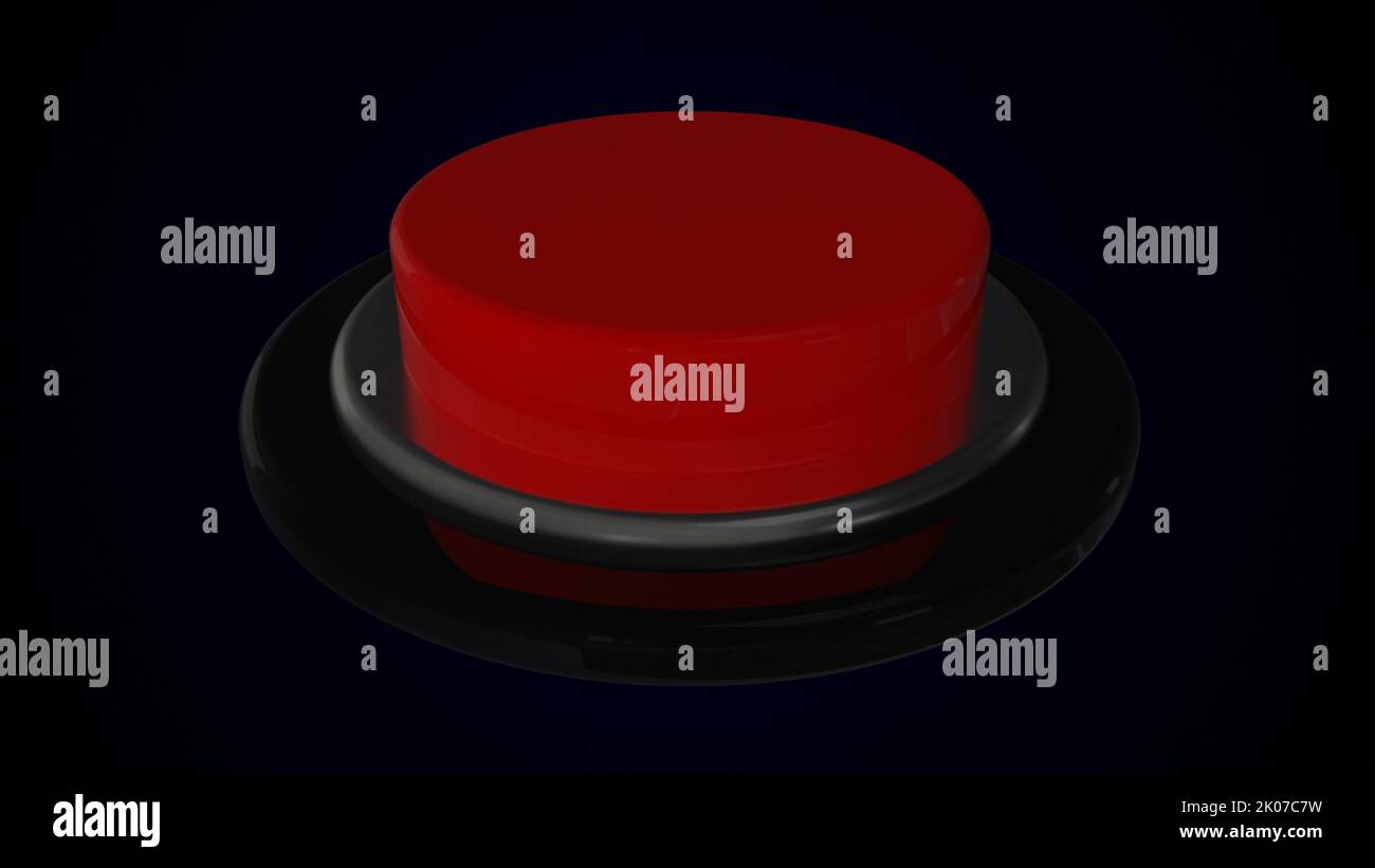 Red round push button bordered by a metallic ring, object for design ...