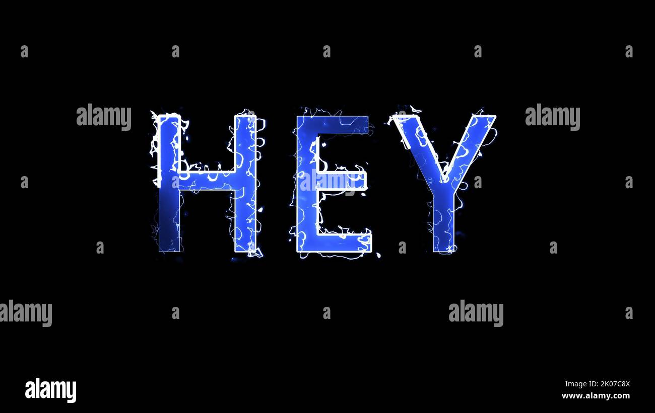 Burning letters of Hey text, 3d rendering background, computer ...