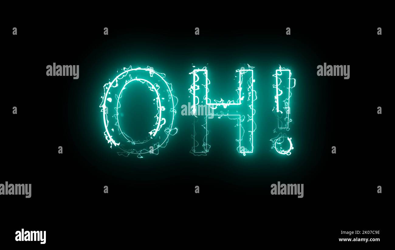 Burning letters of OH! text, 3d rendering background, computer ...