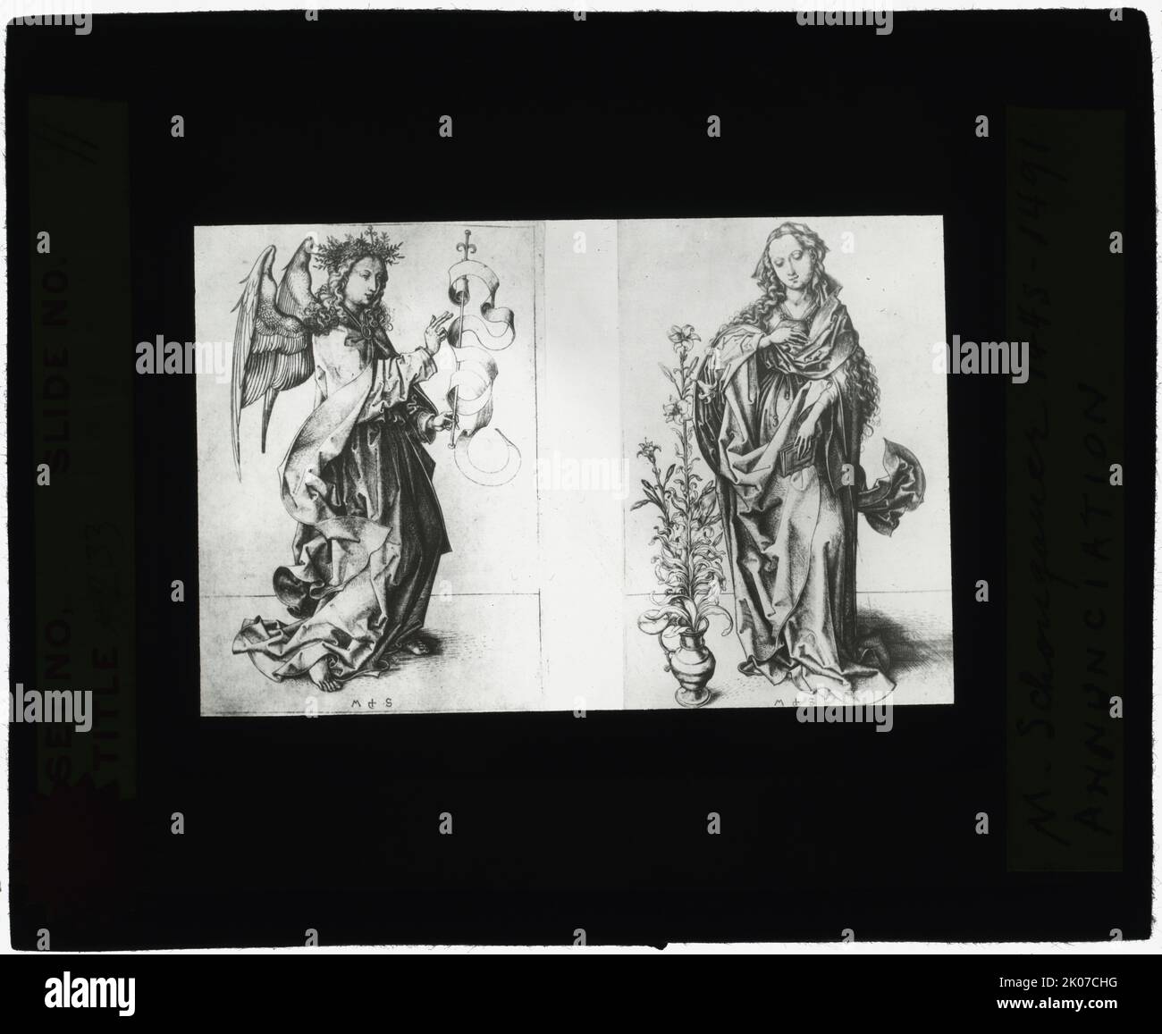 Reproduction of print showing: Madonna and Archangel Gabriel , between ...
