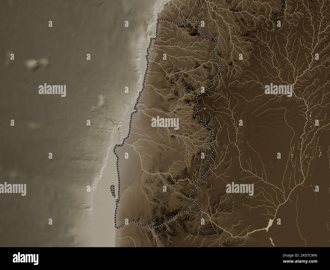 Namibe, province of Angola. Elevation map colored in sepia tones with lakes and rivers Stock ...