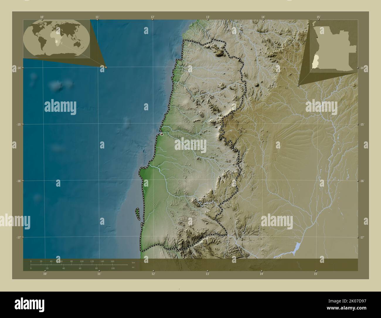 Namibe, province of Angola. Elevation map colored in wiki style with ...