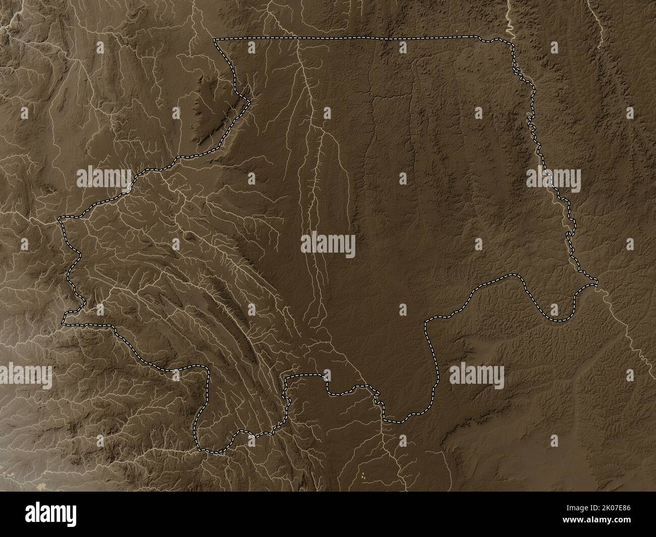 Uige, province of Angola. Elevation map colored in sepia tones with lakes and rivers Stock Photo ...