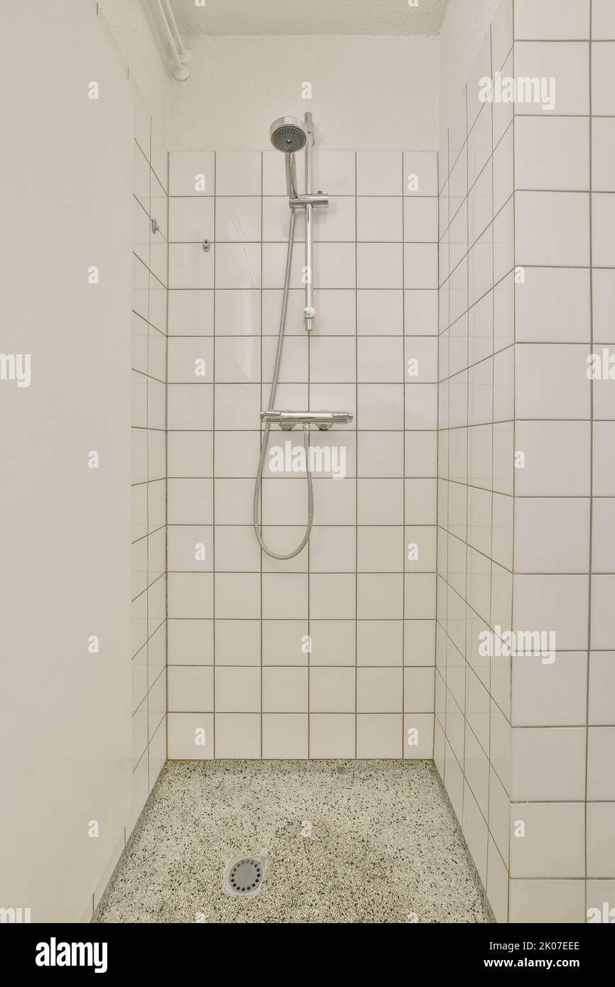 Interior of shower room with hose and washing machine Stock Photo - Alamy