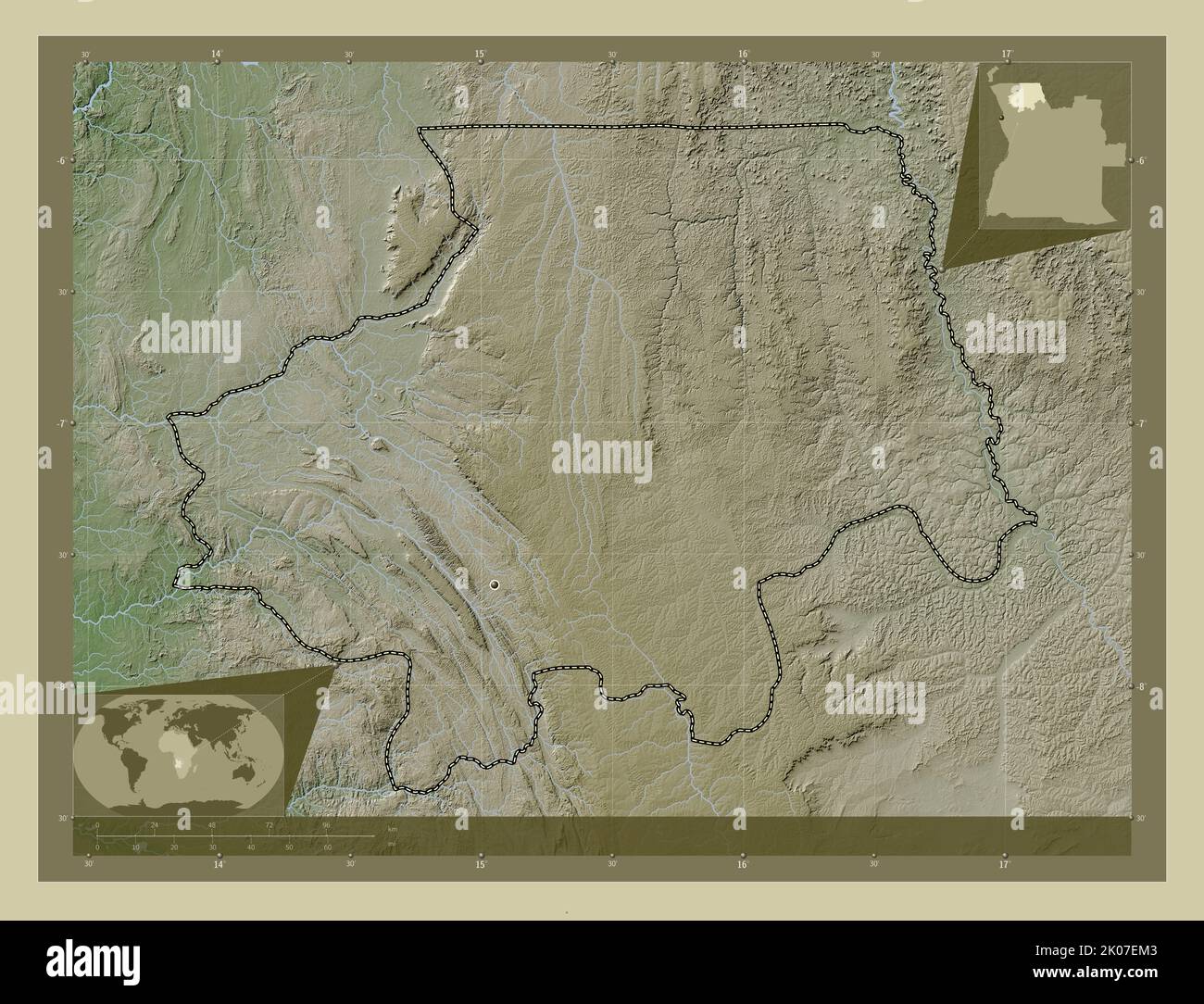 Uige, province of Angola. Elevation map colored in wiki style with ...