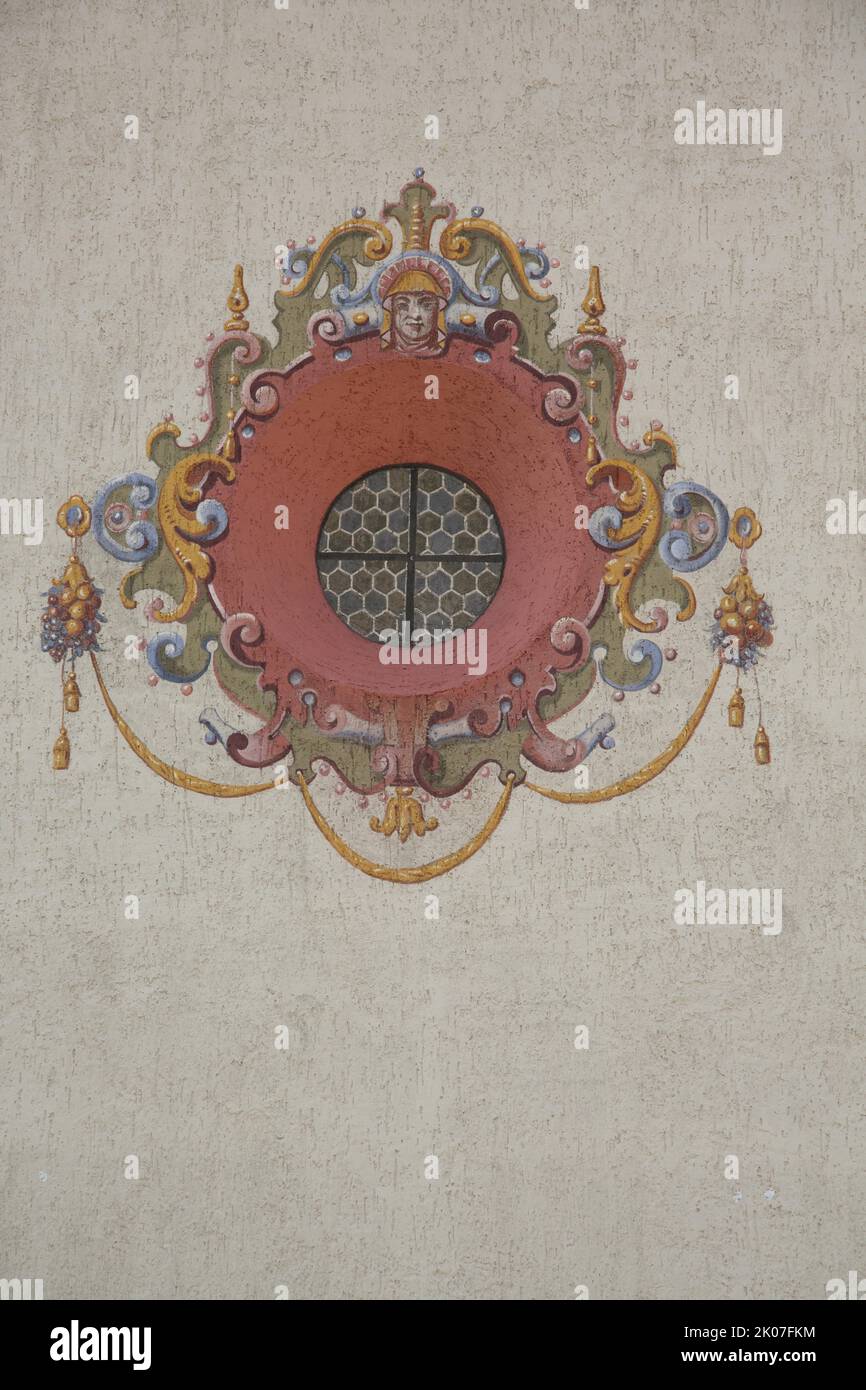 Church windows with frescoes and illusion painting at the pilgrimage ...