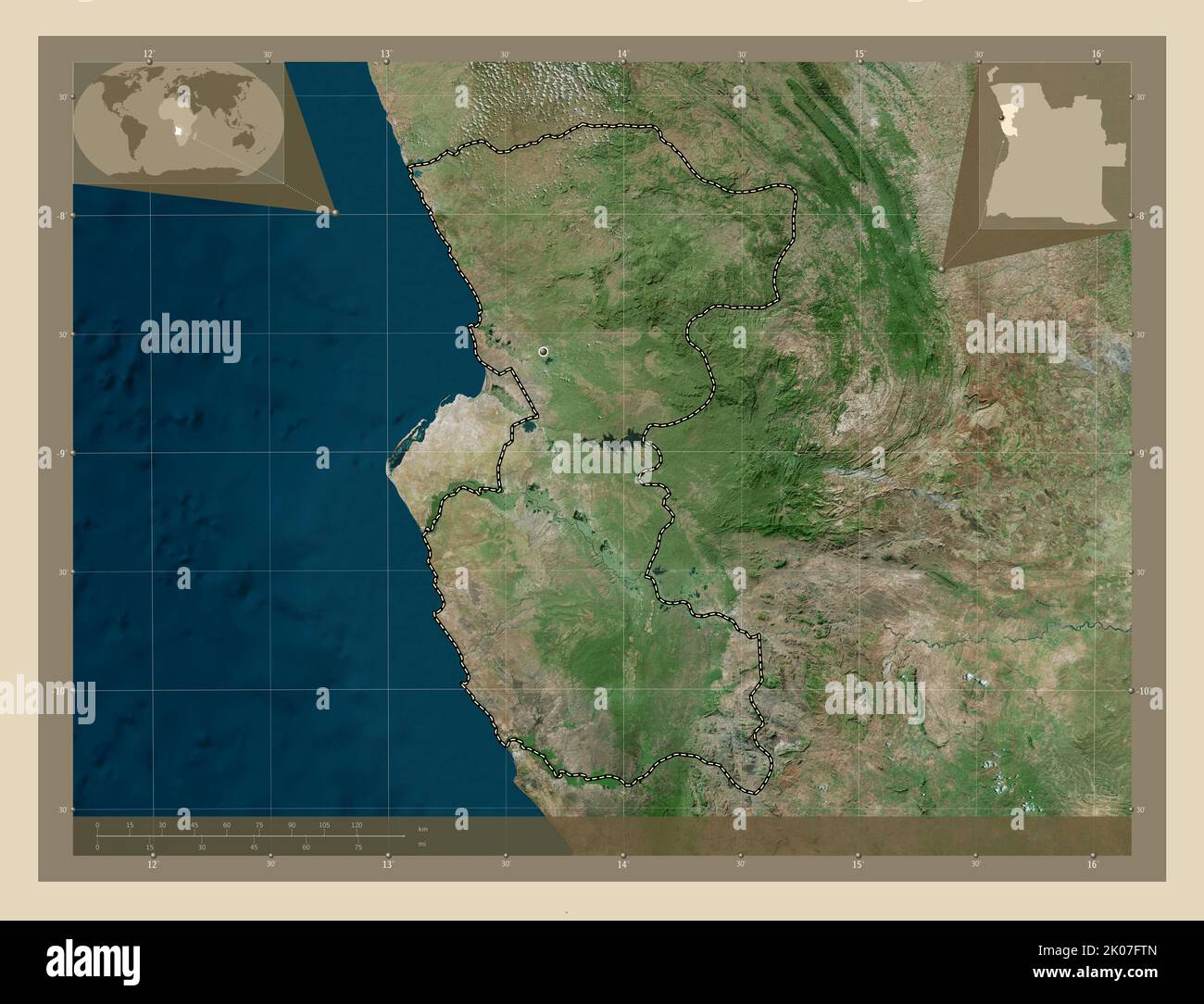 Bengo, province of Angola. High resolution satellite map. Corner ...
