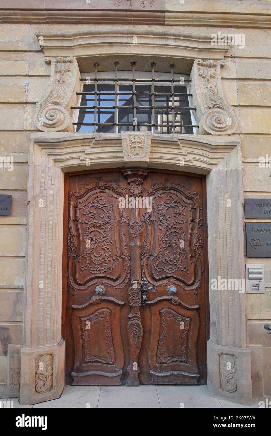 Door with wood carving on the convent house built in 1765 in Bad ...
