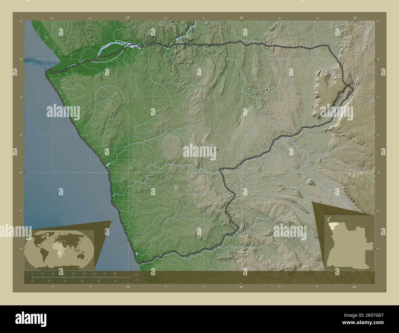 Zaire, province of Angola. Elevation map colored in wiki style with ...