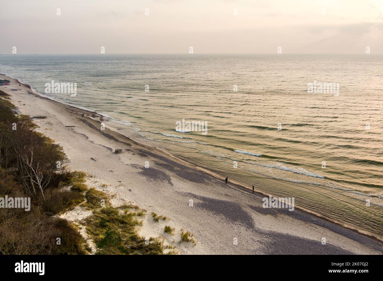 Aerial view of the Baltic Sea shore line near Klaipeda city, Lithuania ...