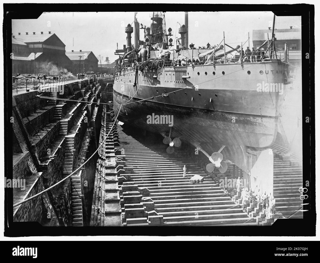 U.S.S. Utah, between 1909 and 1914. US Navy warship in dry dock. She ...