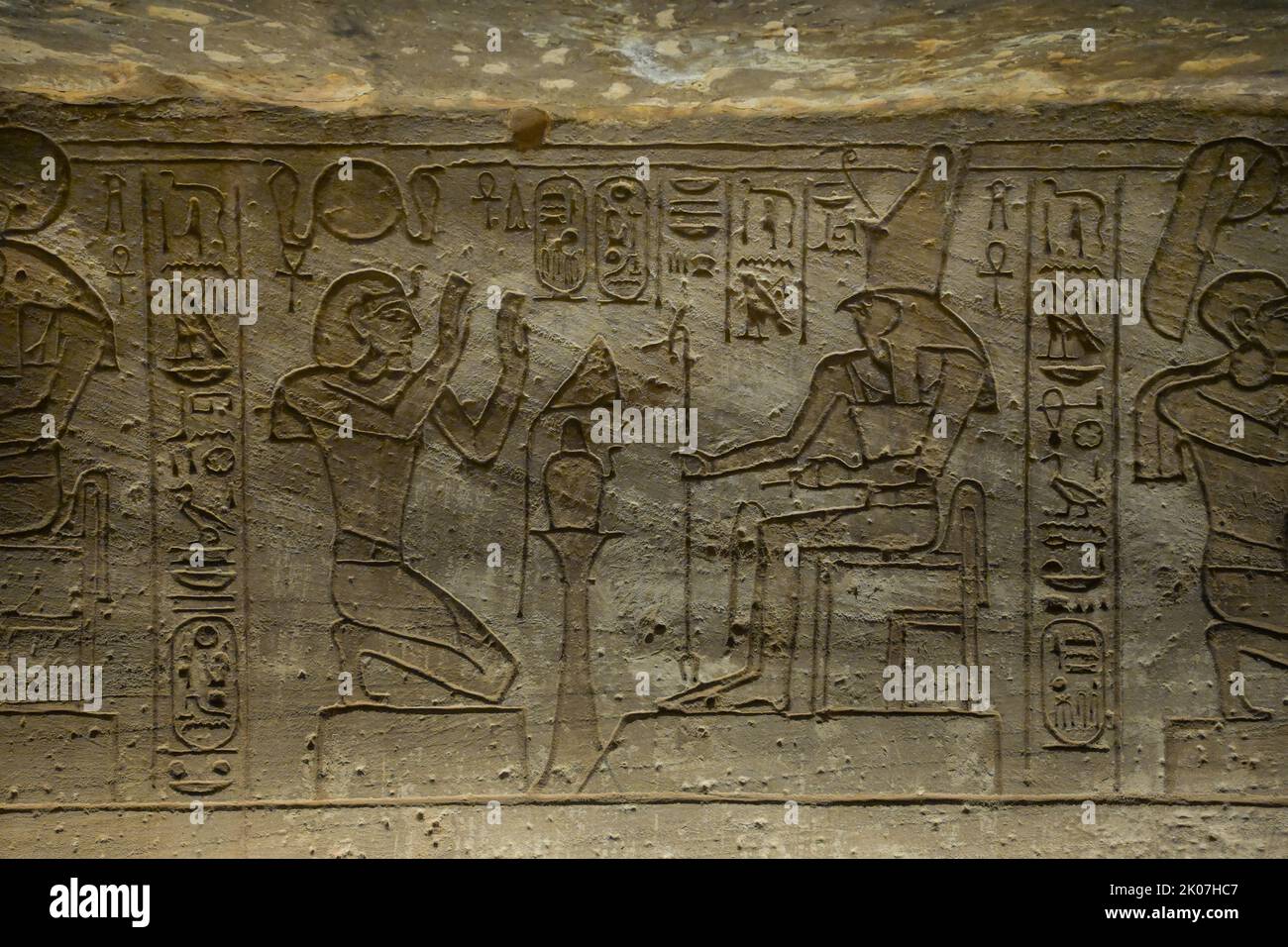 Rock image, God Horus and Pharaoh Ramses II, Rock Temple Abu Simbel ...