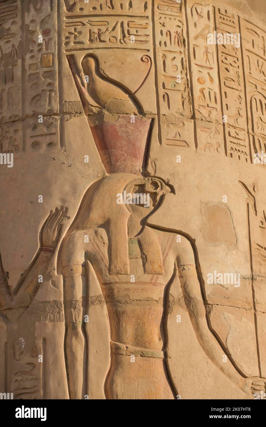 Relief of the falcon god Horus, Kom Ombo, Egypt Stock Photo - Alamy
