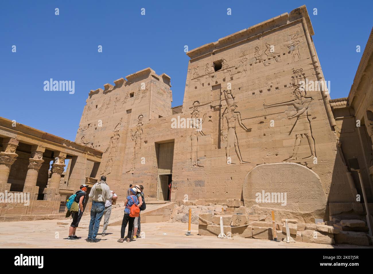 First pylon, Temple of Isis, Philae temple complex, Aswan, Egypt Stock ...