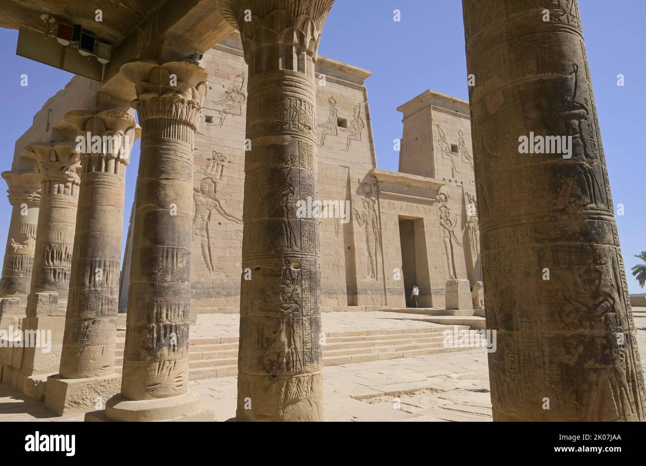 Western portico at Dromos Square, behind the first pylon of the temple ...