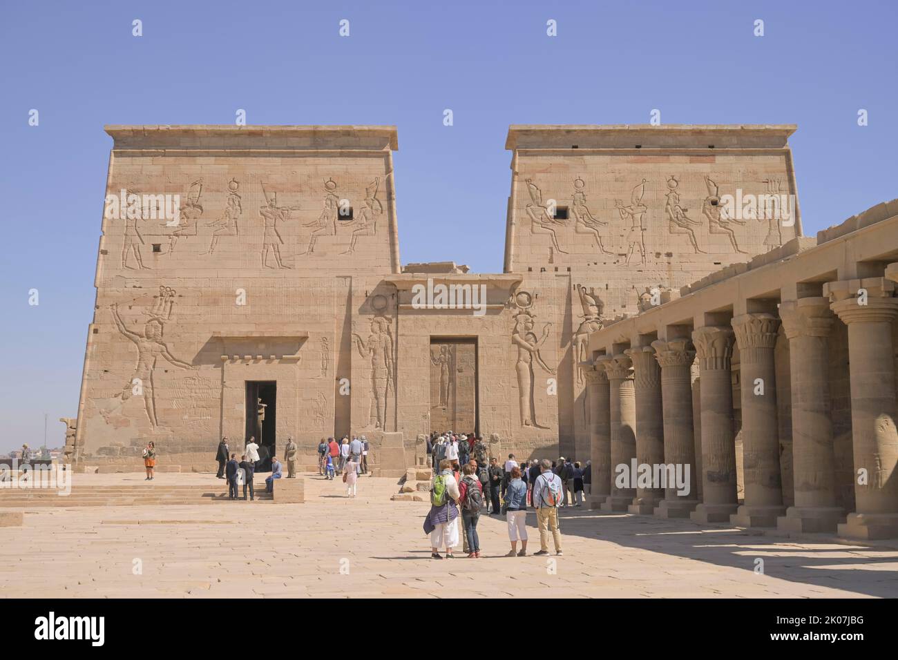 Eastern portico, Dromos square, first pylon, Temple of Isis, Philae ...