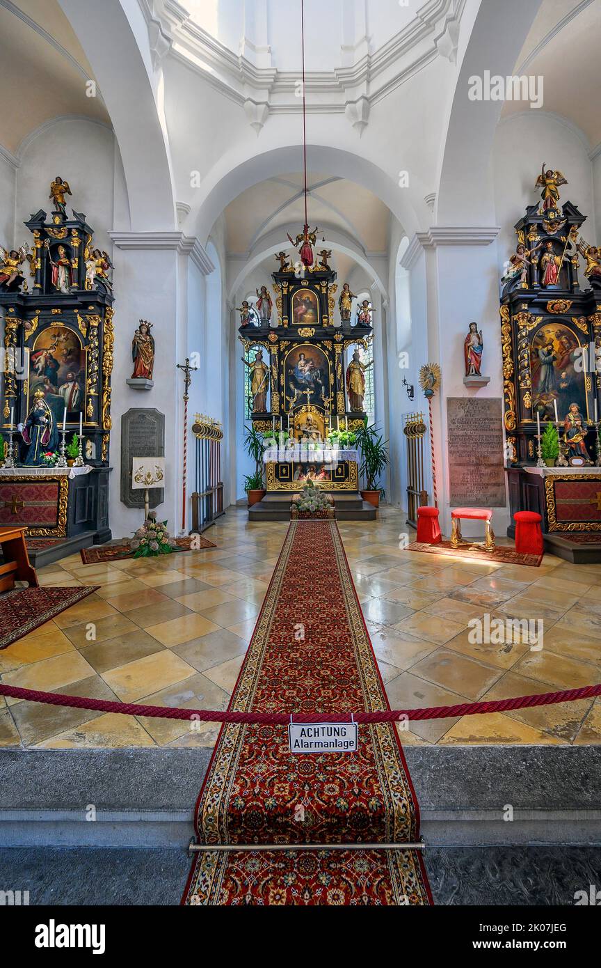 Main altar and side altars, Frauenkapelle pilgrimage church in Fischen ...