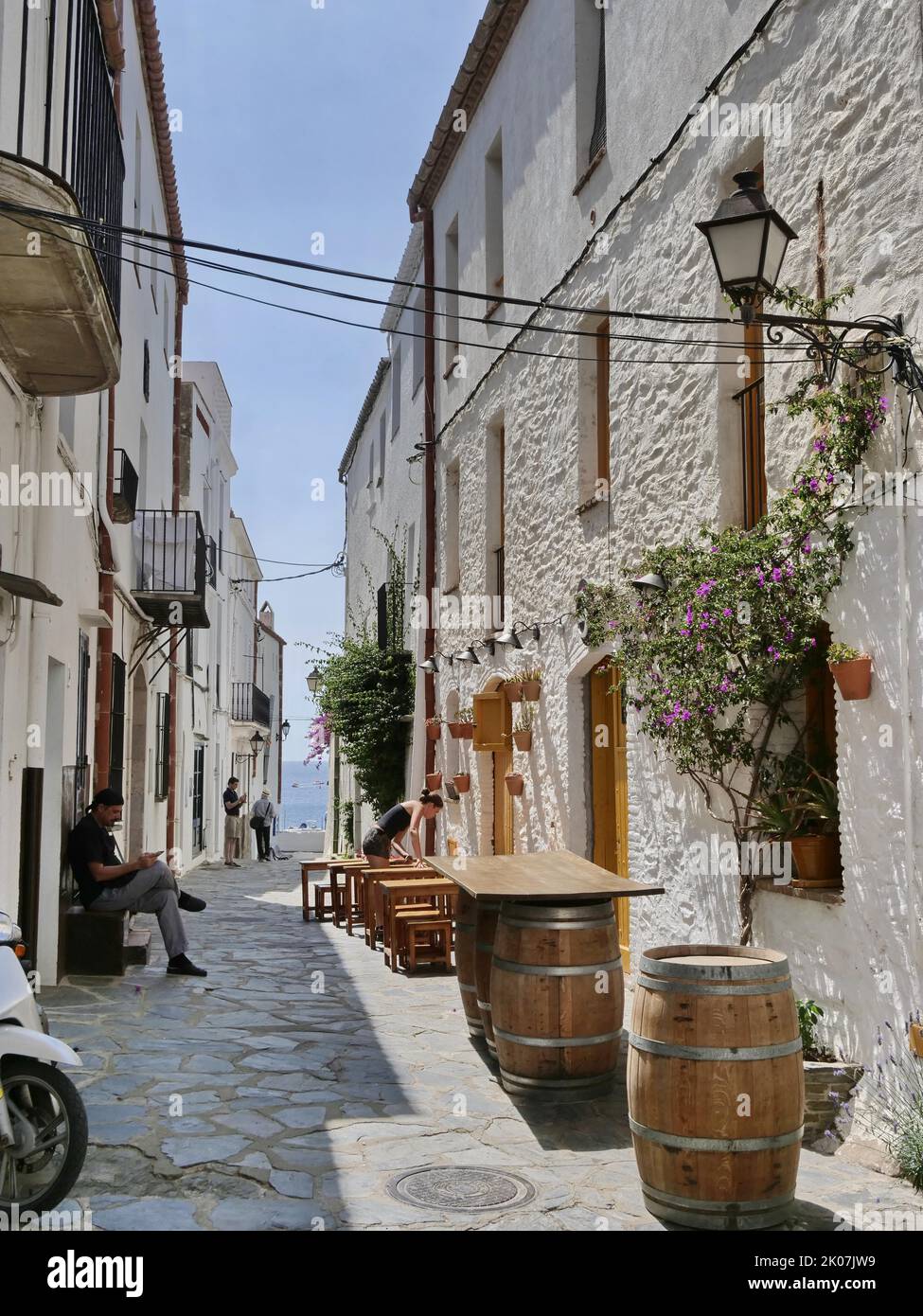 Narrow streets in the centre of Cadaques, the artists' town on the ...