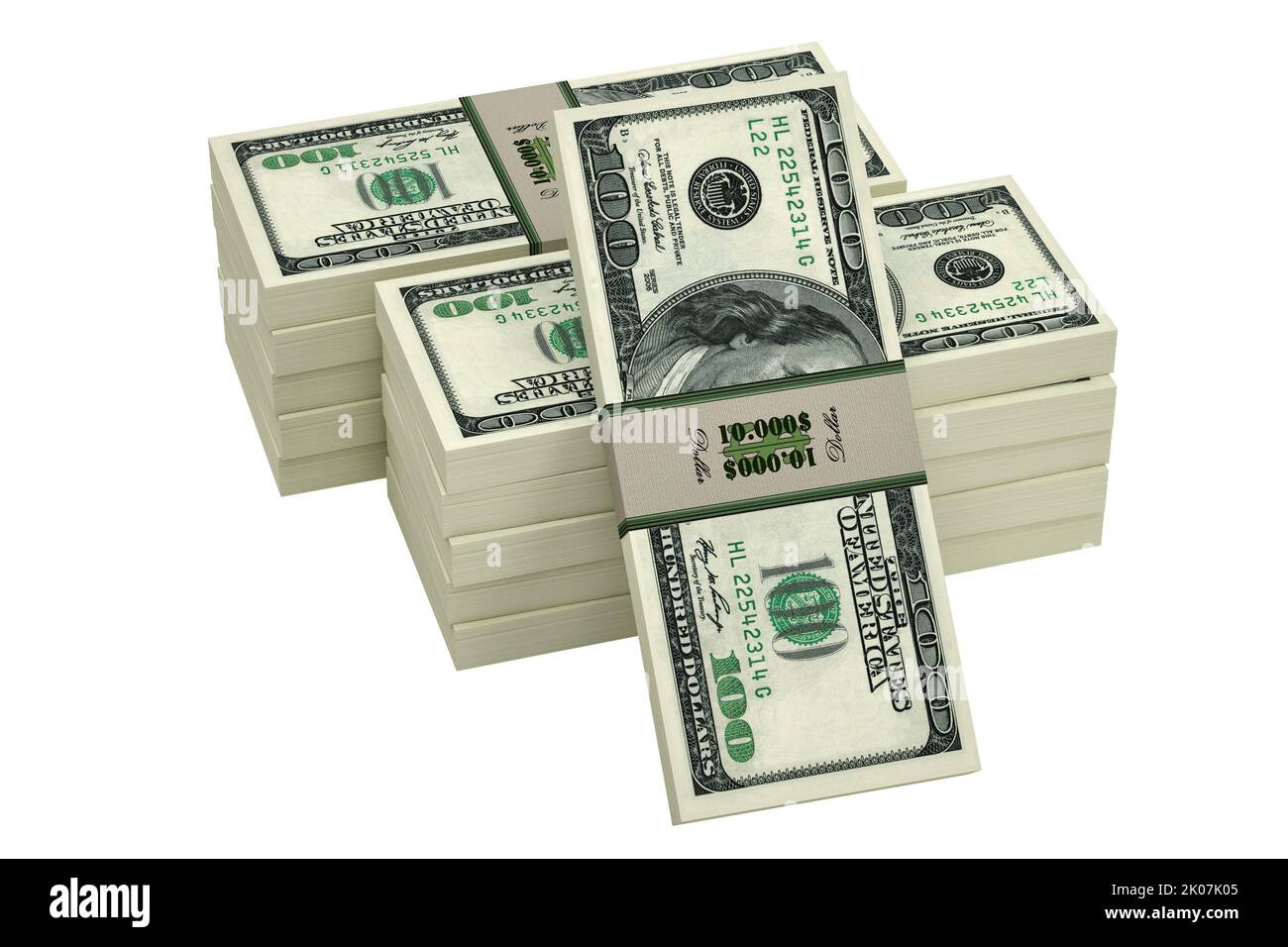 Stacks of 100 Dollar bills - 3D Rendering Stock Photo - Alamy