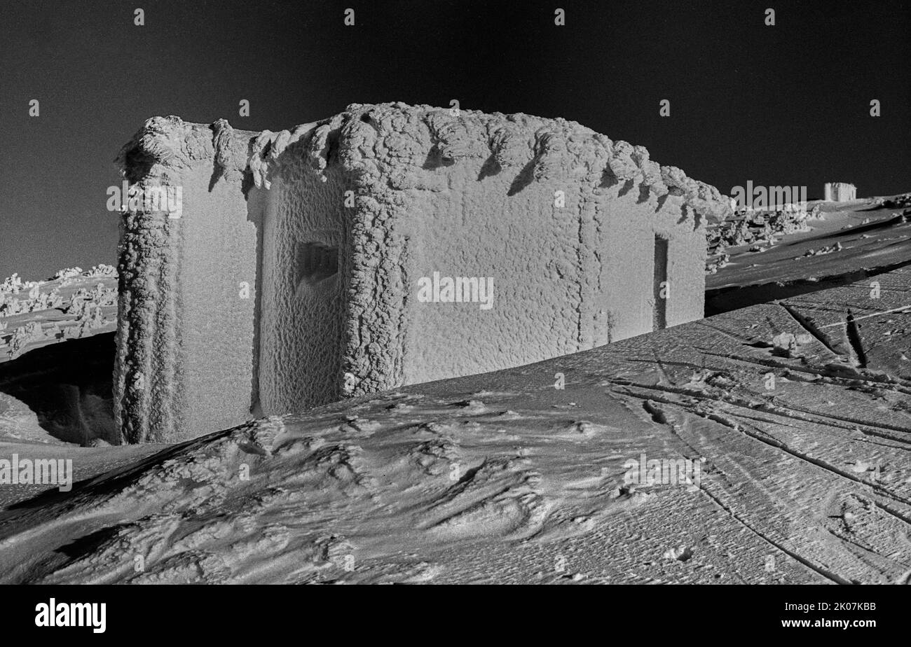 CSSR, Krkonose, 29. 12. 1986, old (snow-covered) bunker from the Second ...