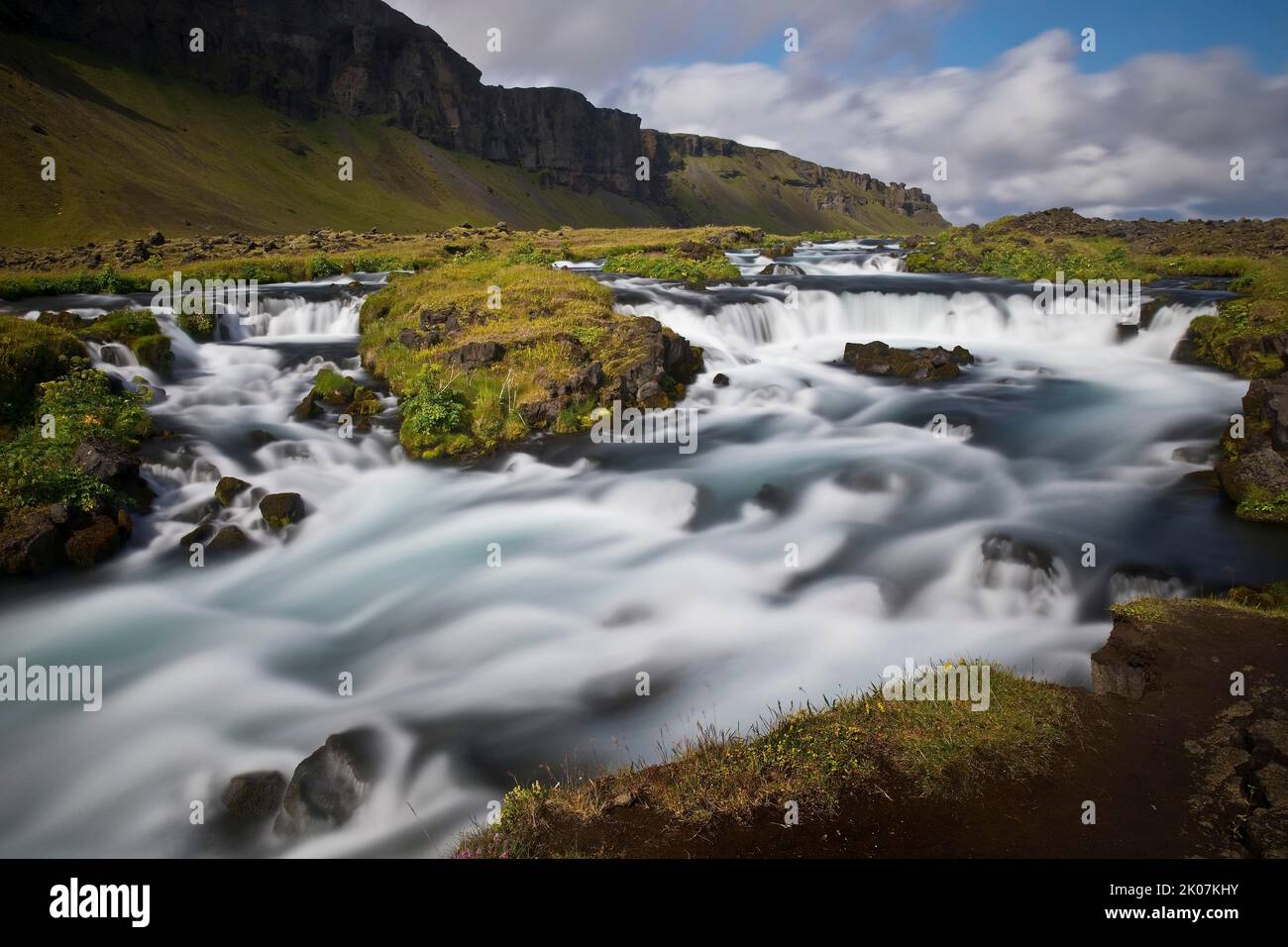 The Fossalar waterfall, long exposure, Iceland Stock Photo - Alamy