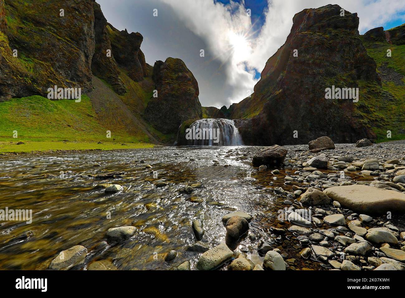 The Systrafoss waterfall, Kirkjubaejarklaustur, South Iceland, Iceland ...