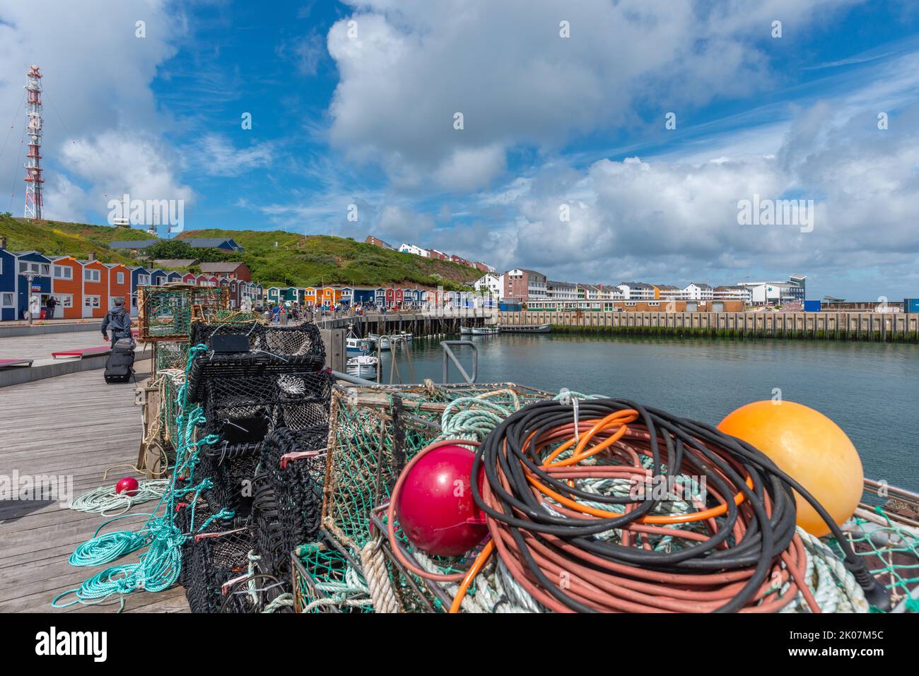 Colourful lobster stalls, former fishing huts, inland harbour, fish ...