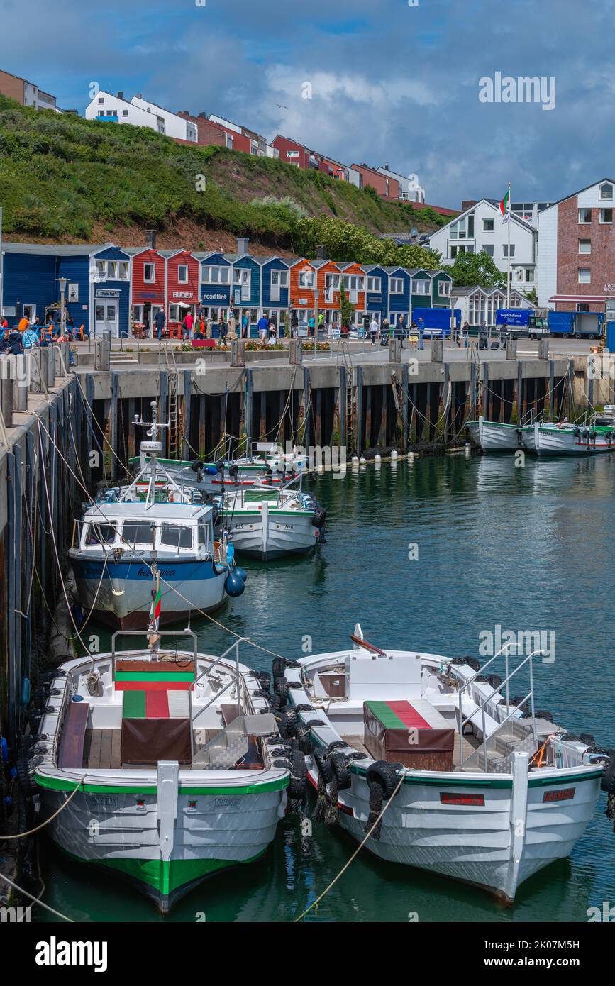 Colourful lobster stalls, former fishermen's huts, inland harbour ...