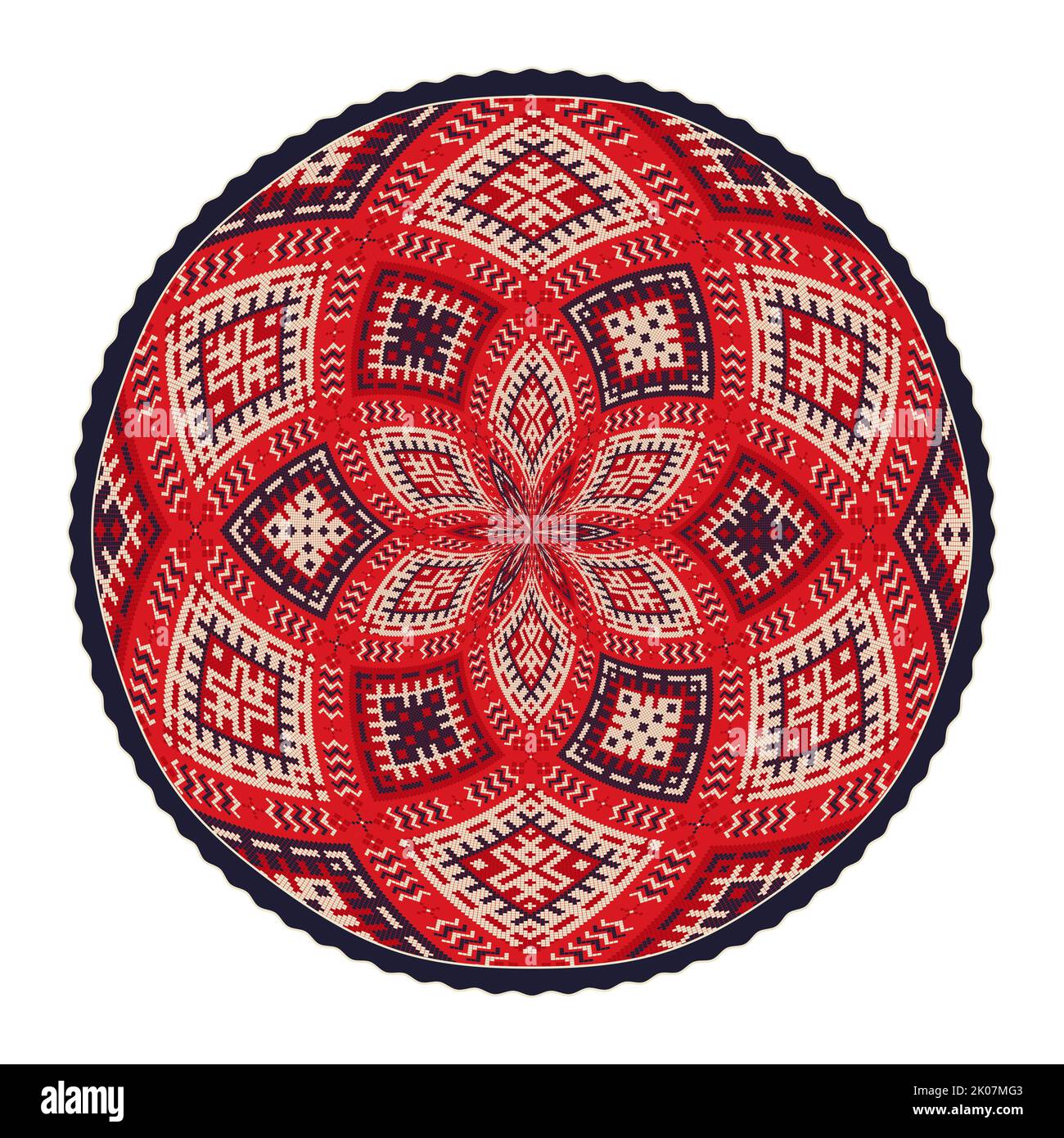 Vector round design element with traditional Russian embroidery symbols ...