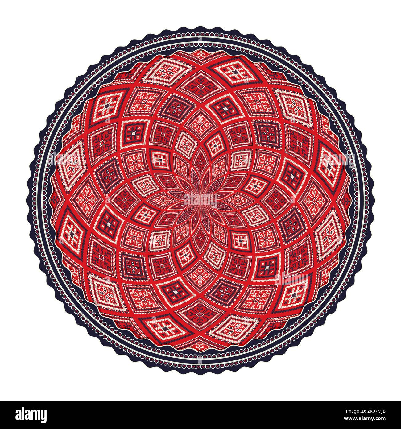 Vector round design element with traditional Russian embroidery symbols ...
