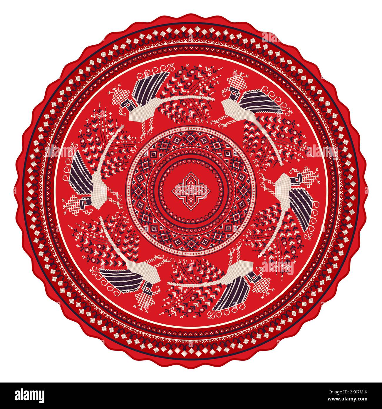 Vector round design element with traditional Russian embroidery symbols ...