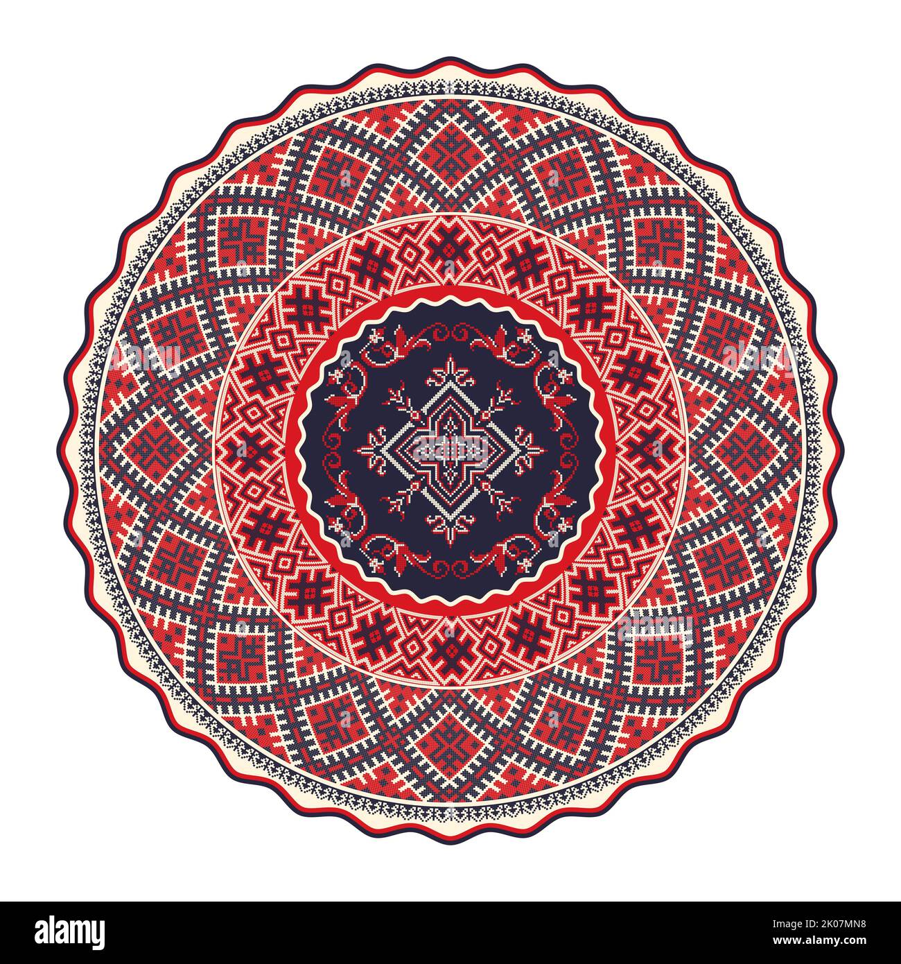 Vector round design element with traditional Russian embroidery symbols ...