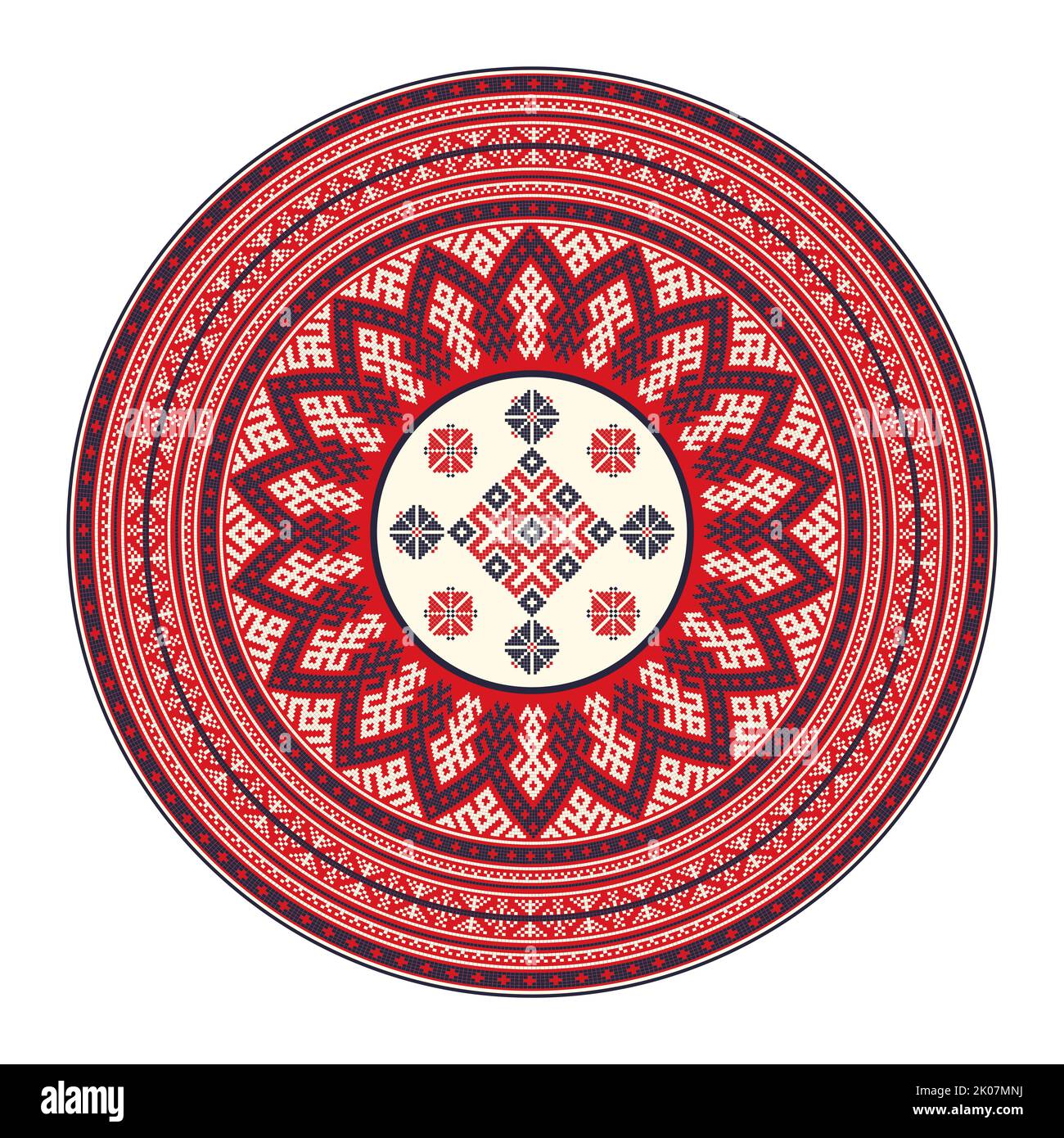 Vector round design element with traditional Russian embroidery symbols ...