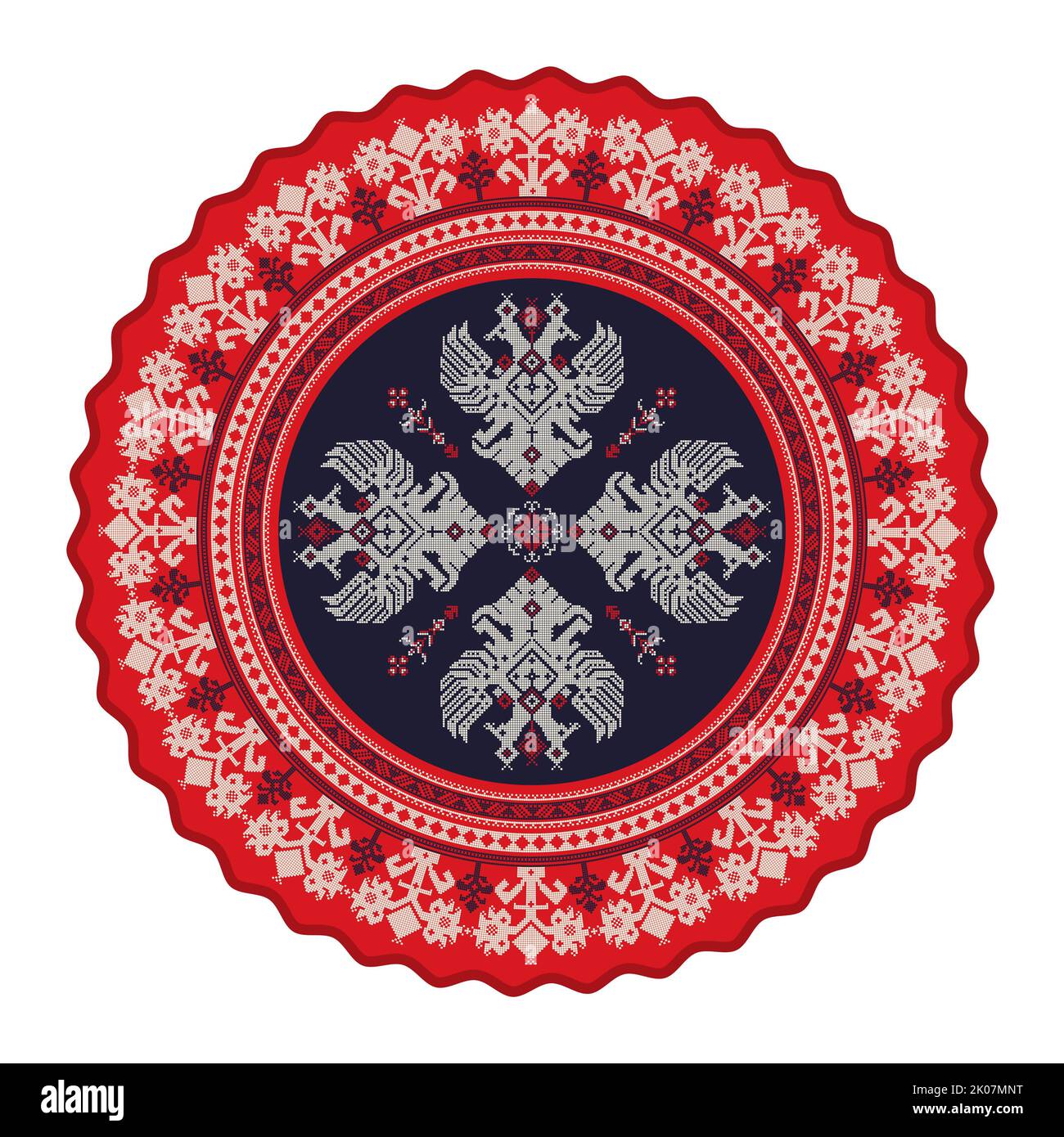 Vector round design element with traditional Russian embroidery symbols ...