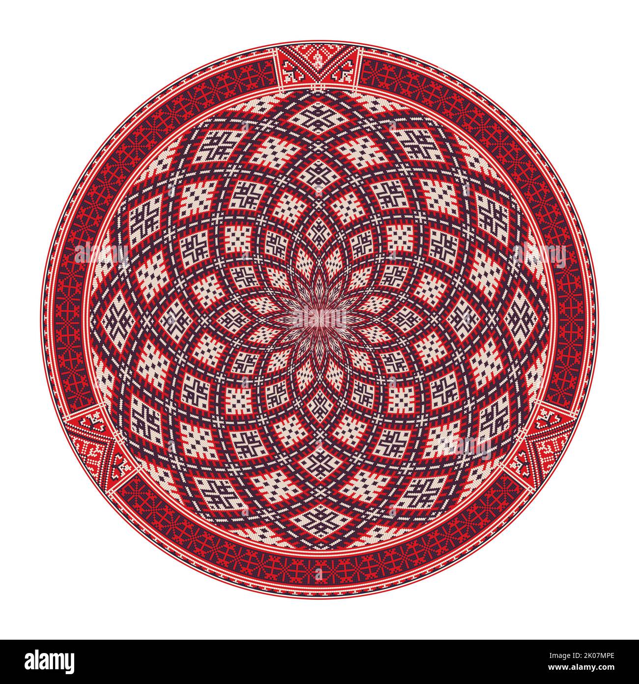 Vector round design element with traditional Russian embroidery symbols ...