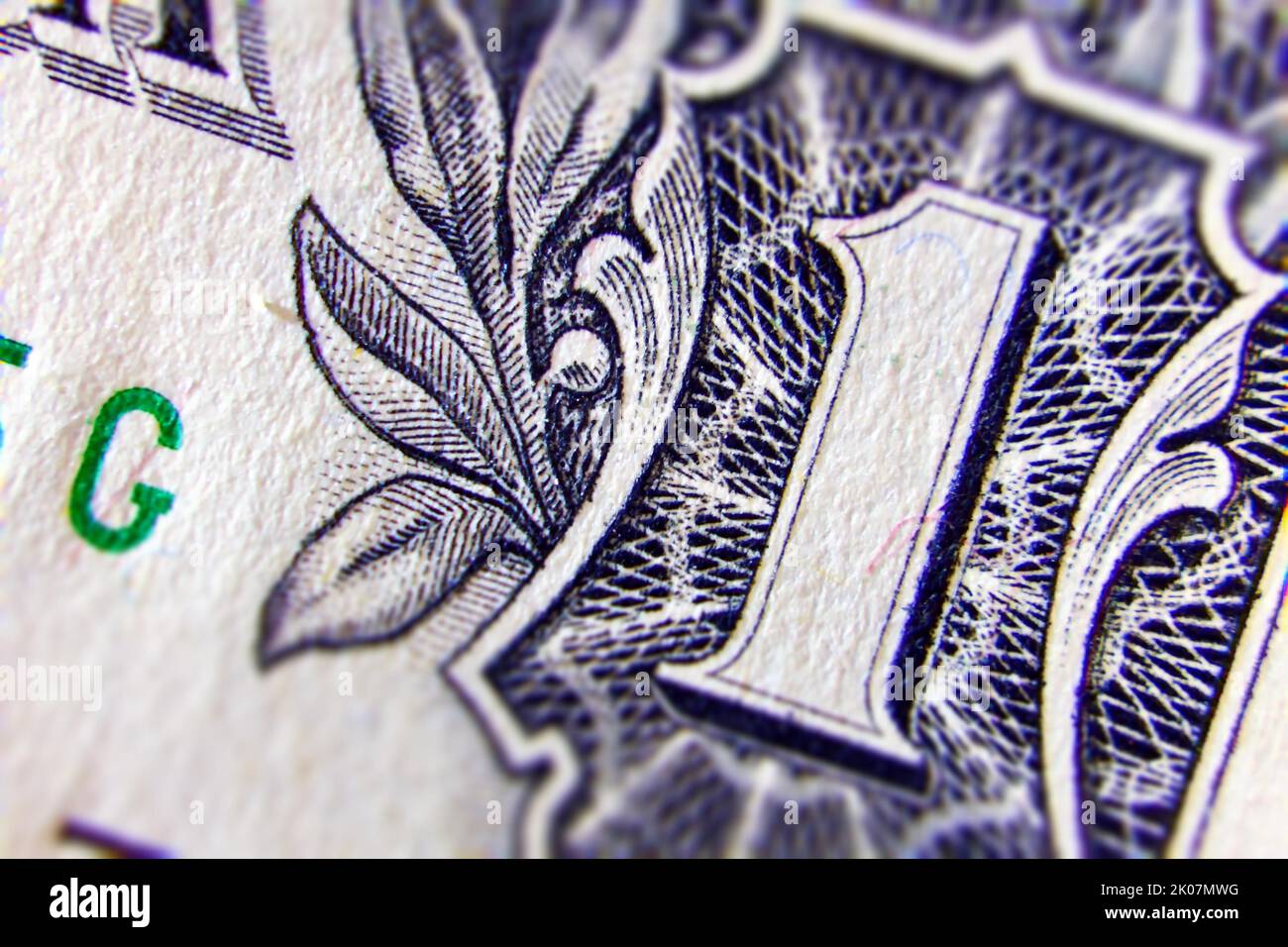 Macro of one dollar note strongly enlarged with special effect Tilt ...