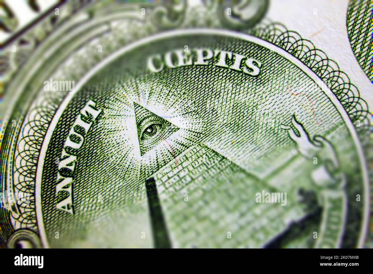 Macro of one dollar note strongly enlarged with special effect Tilt ...