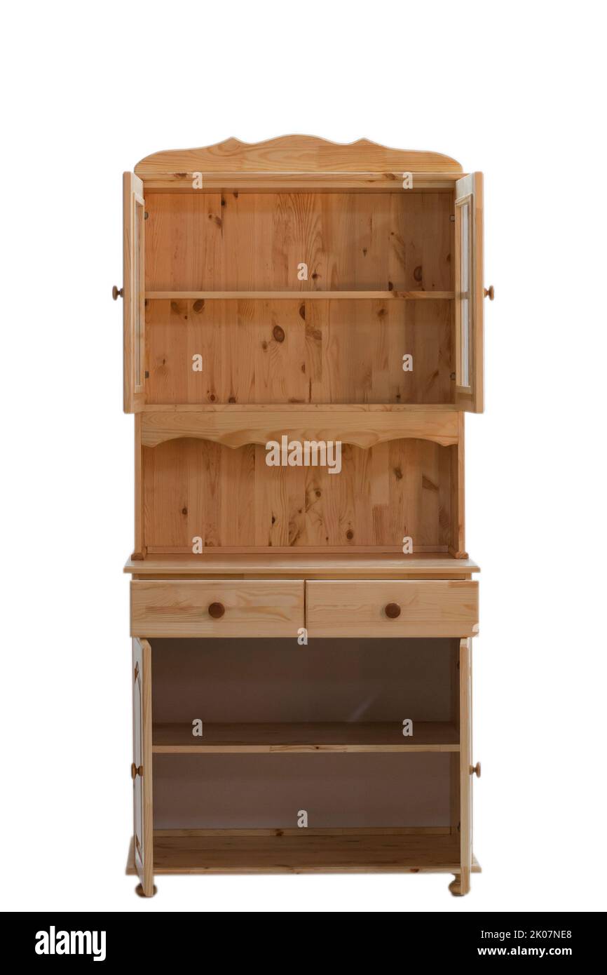 Old vintage cupboard. Old wooden cabinet isolated on white background ...