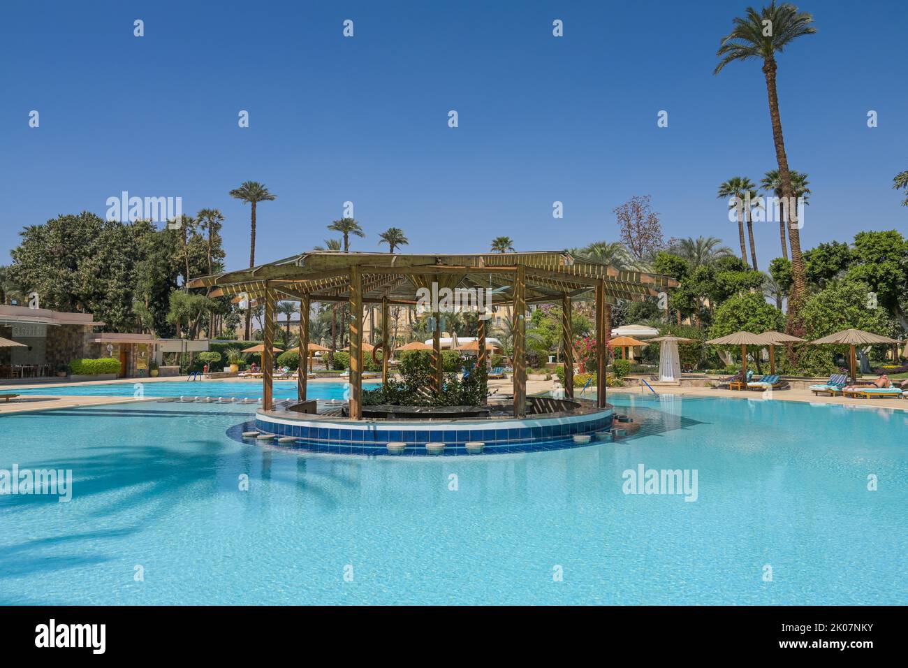 Swimming pool, garden, Hotel Winter Palace, Luxor, Egypt Stock Photo ...