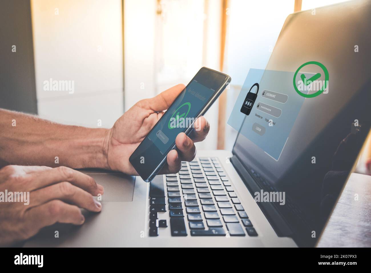 Two factor authentication. Ensure protection, identification concept ...