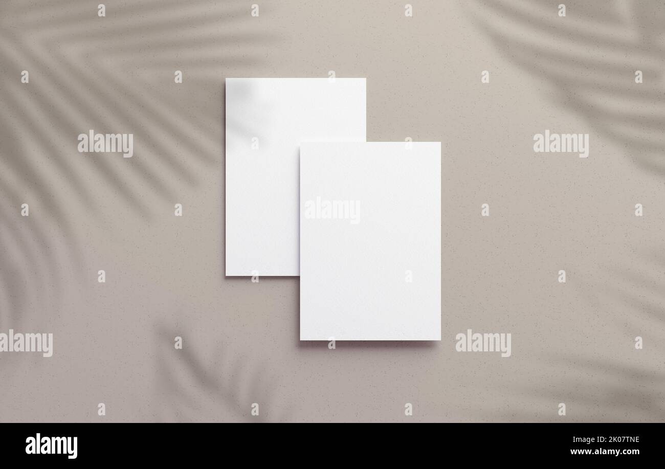 Two vertical postcard mockup blank paper template with overlay palm ...