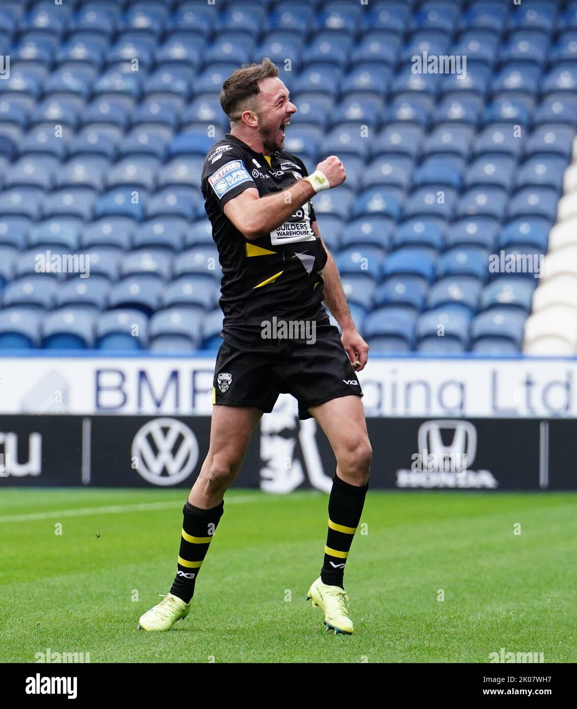 Salford Red Devils' Ryan Brierley celebrates scoring their side's third ...