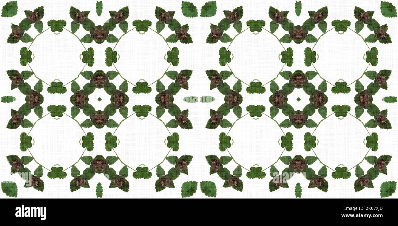 Foliage kaleidoscope seamless border pattern. Trendy optic fresh design ...